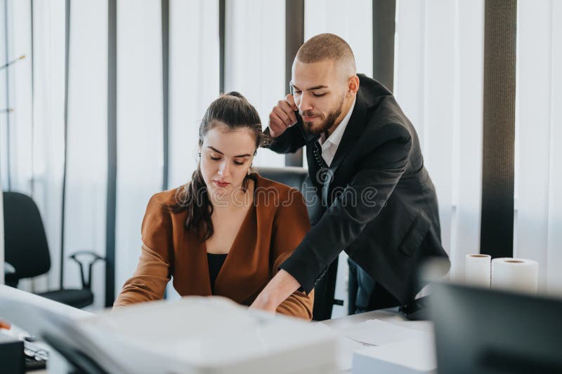 Two Business Colleagues Collaborating in a Professional Office Setting ...