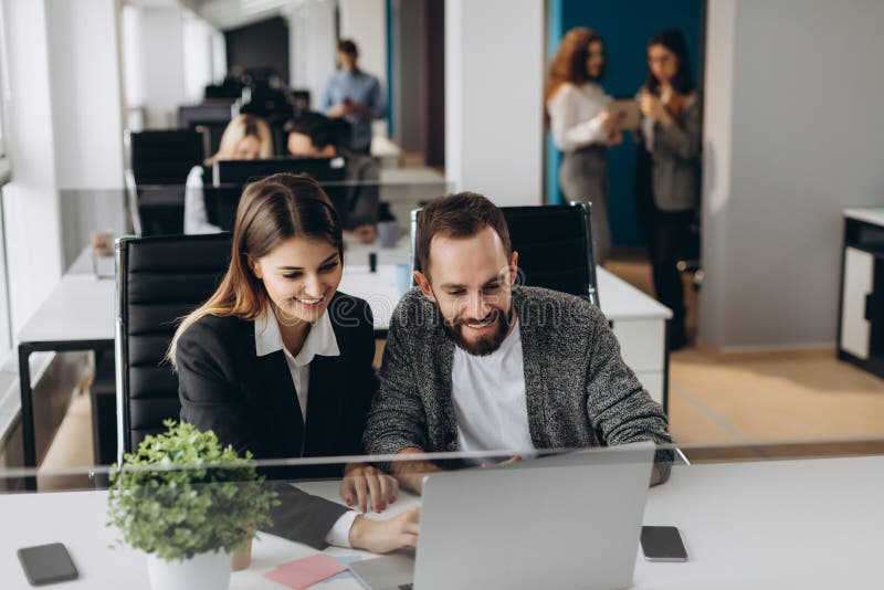 Two Business Colleagues at Meeting in Modern Office Interior Stock ...