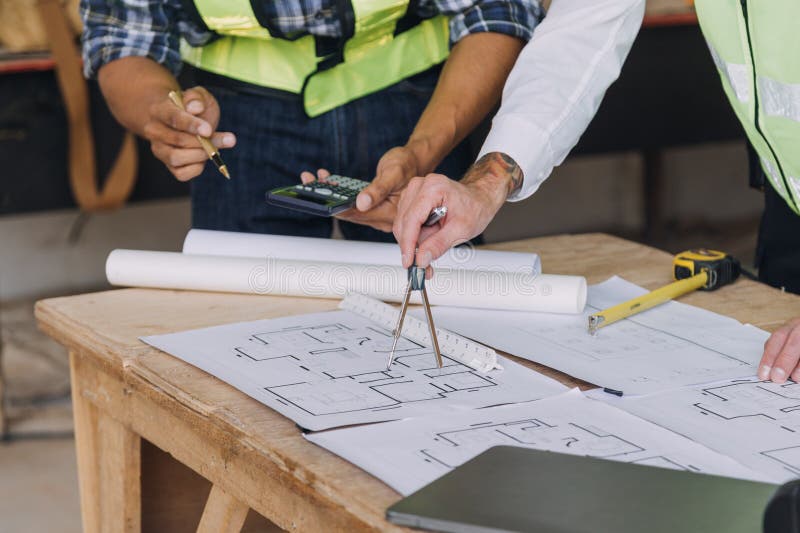 Two Business Man Construction Site Engineer. Engineering Objects on ...