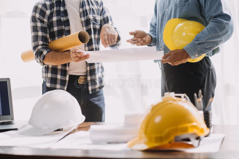 Two Business Man Construction Site Engineer. Engineering Objects on ...