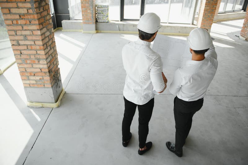 Two Business Man Construction Site Engineer. Stock Image - Image of ...