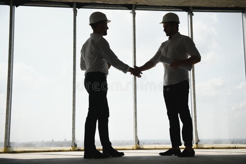 Two Business Man Construction Site Engineer. Stock Image - Image of ...