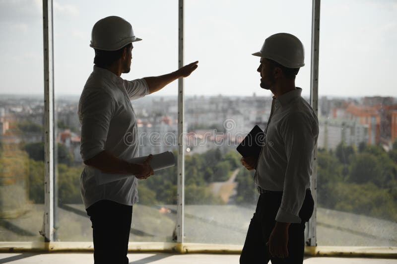 Two Business Man Construction Site Engineer. Stock Image - Image of ...