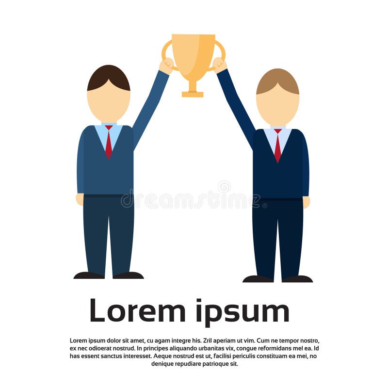 Two Business Man Get Prize Winner Cup, Teamwork Success Stock Vector ...