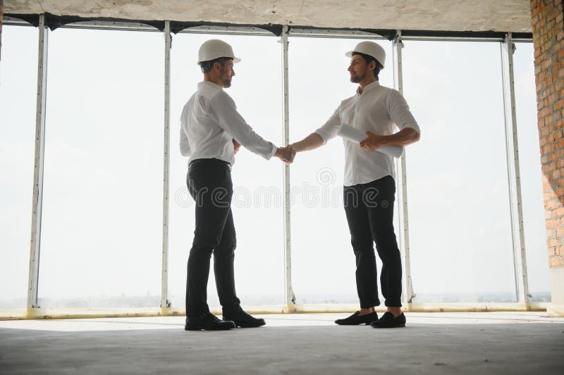 Two Business Man Construction Site Engineer. Stock Image - Image of ...