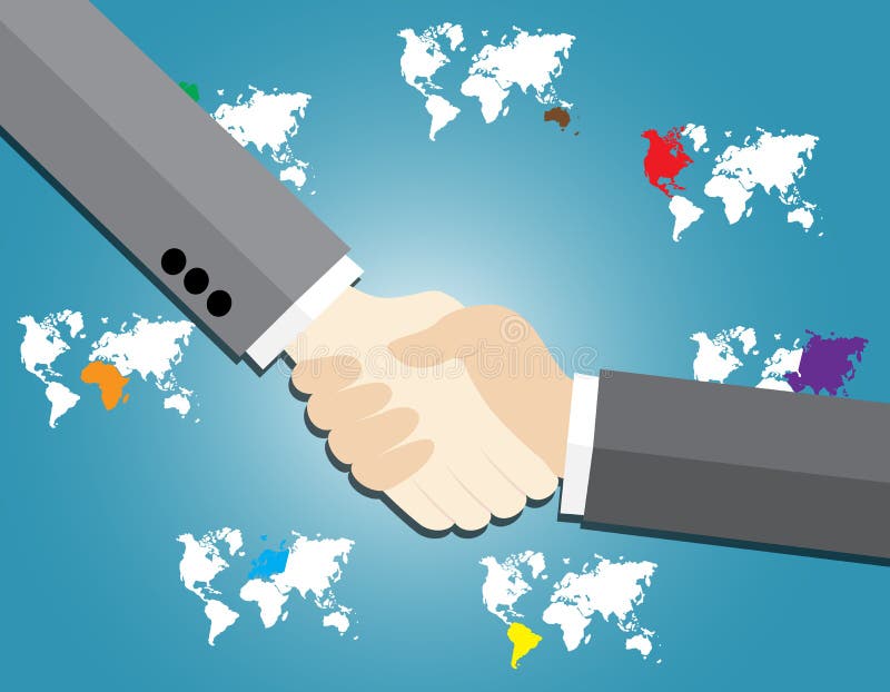 Businessmen Shaking Hands World Map Background Stock Illustrations – 36 ...