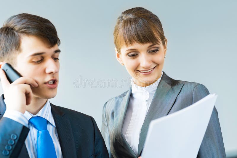 Two Business Partners Discussing Reports Stock Image - Image of ...