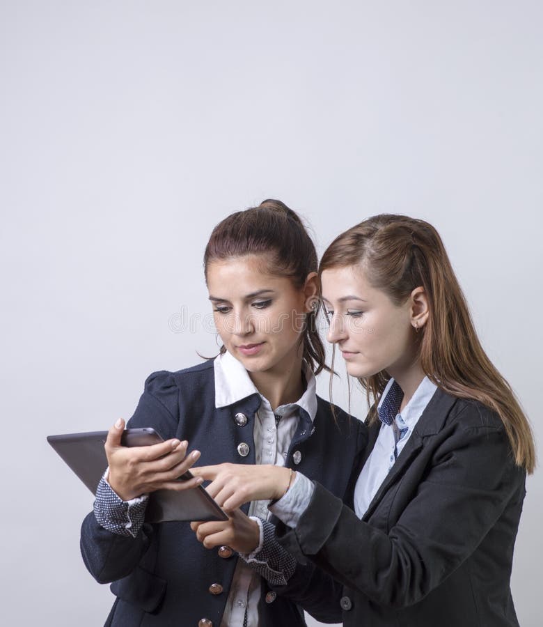 Two Business Partners, Looking at Tablet Isolated Stock Photo - Image ...