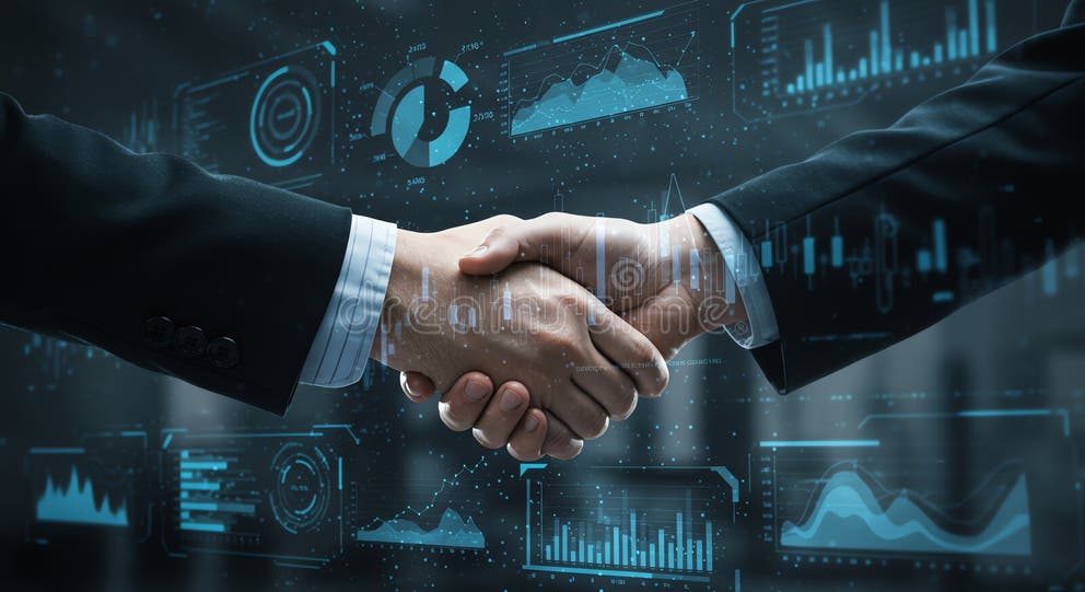 Business Deal with Data Analytics Handshake Stock Illustration ...
