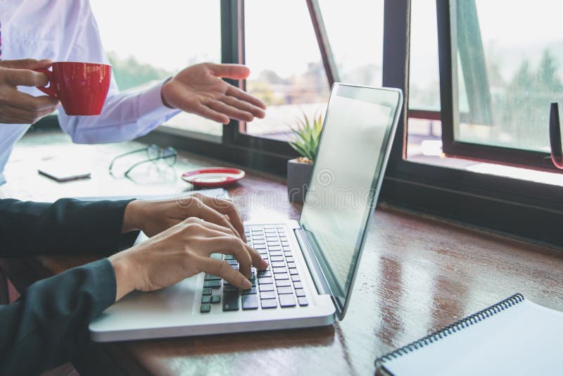 Two Business Partners Working with Laptop Together Stock Image - Image ...