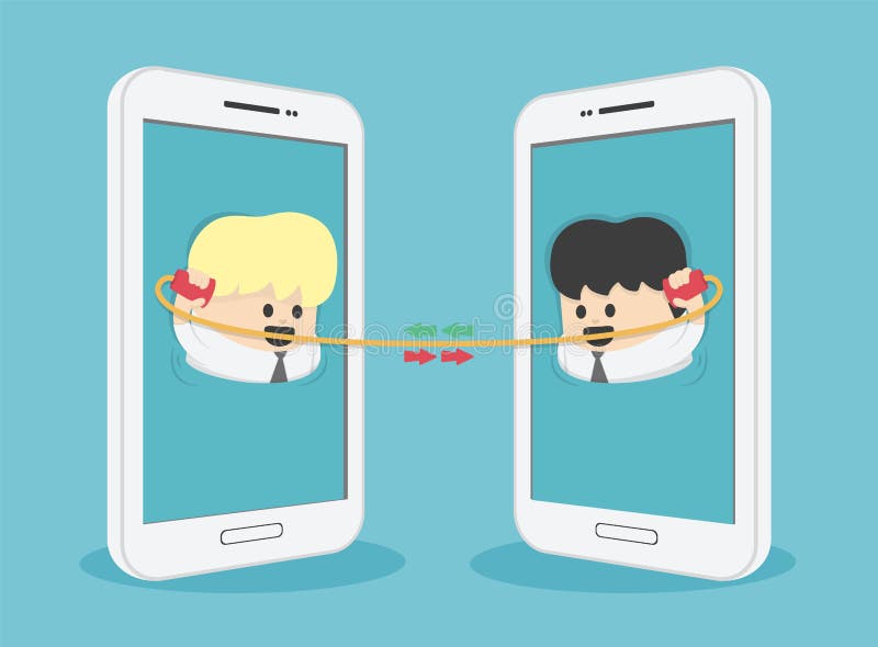 Two Business People Contact Each Other Via a Smartphone on a Computer ...