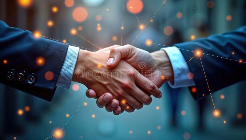 Two Business People Shake Hands. Modern Tech Partnership Concept ...