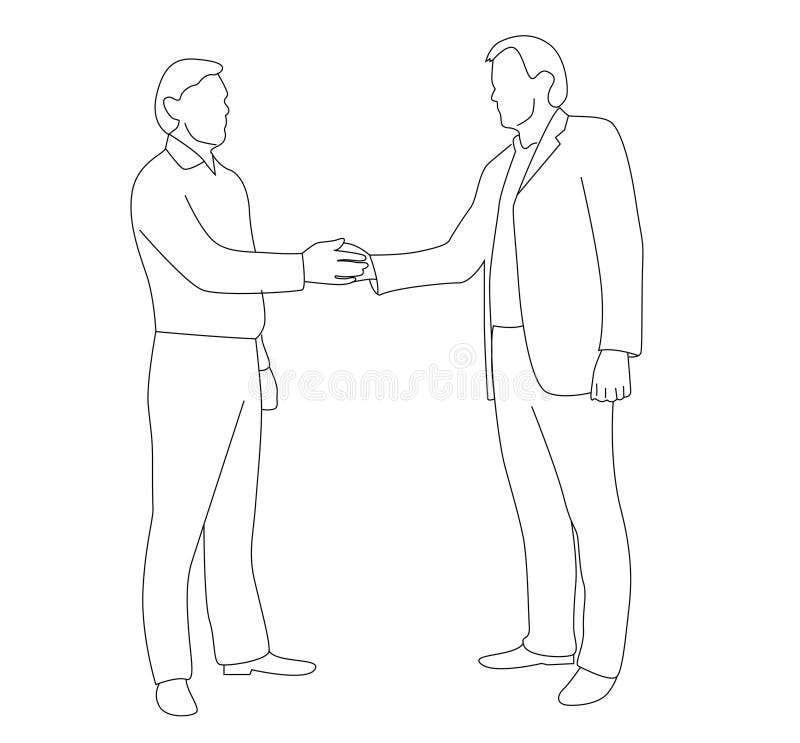 Two Business People Shaking Hands Line Art Isolated Stock Vector ...