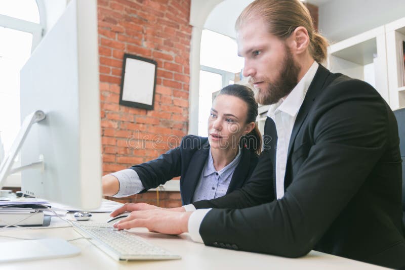 Business People Using Computer in Office Stock Photo - Image of indoors ...