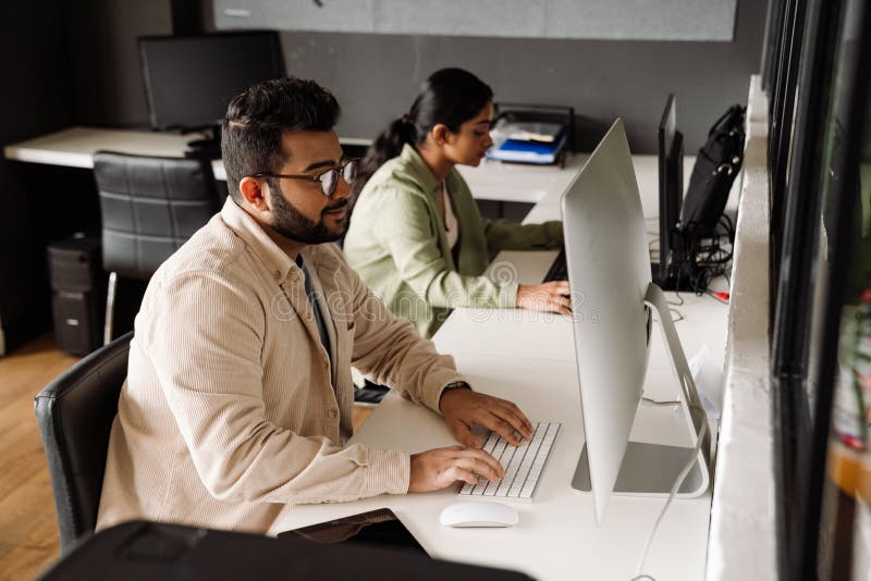 Indian People Smiling while Standing in Office Building Stock Image - Image of workspace ...
