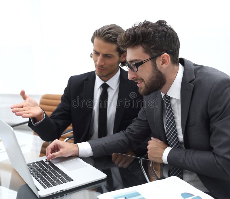 Two Business People Working on Laptop. Stock Photo - Image of ...