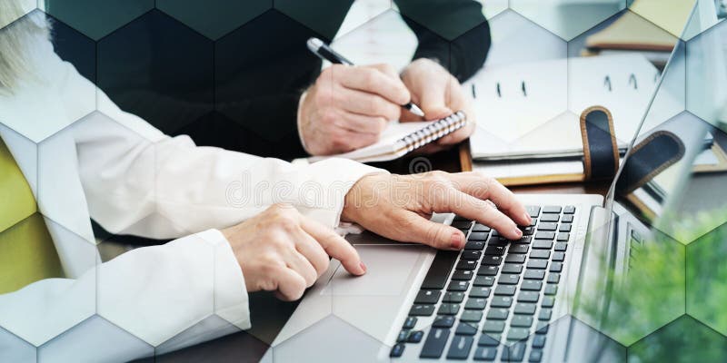 Two Business People Working Together, Geometric Pattern Stock Image ...