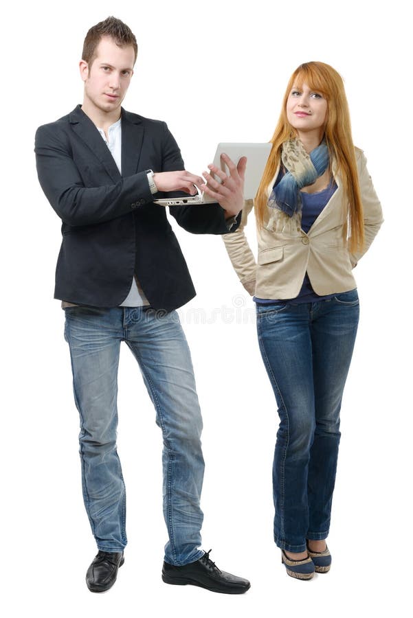 Two Business People Working Together with a Laptop Stock Photo - Image ...