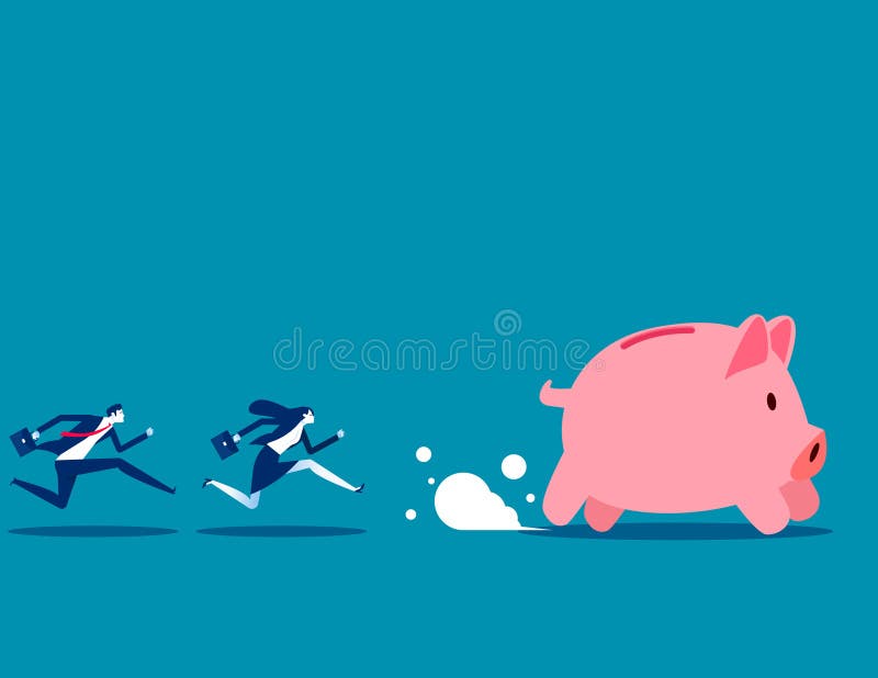 Two Business Person Chasing Pigs Running. Business Vector Illustration ...