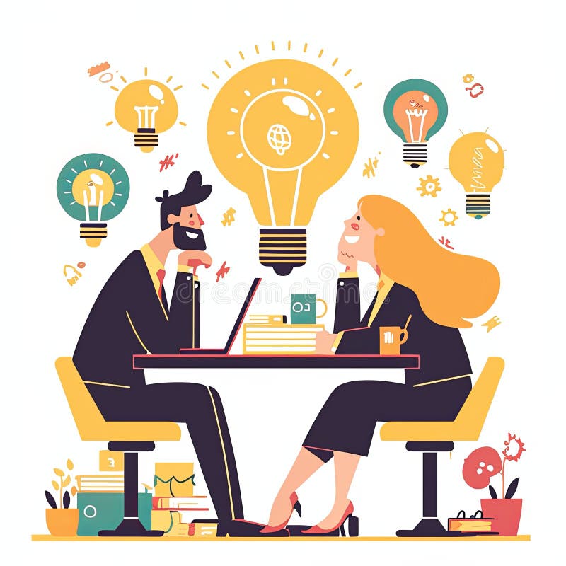 Colleagues Collaborating on Ideas with Creative Illustrations and ...
