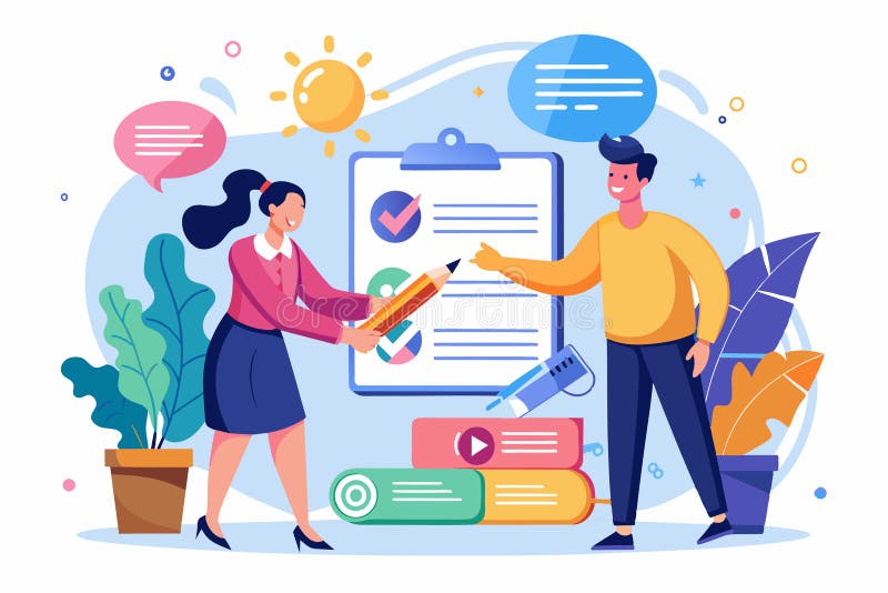 Two Business Professionals Collaborate on a Contract while Surrounded ... Two Business Professionals Collaborate on a Contract while Surrounded ...