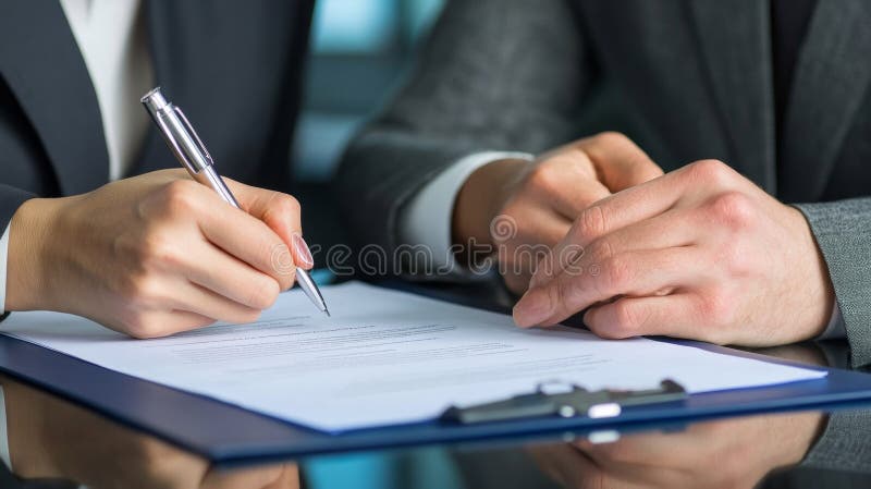 Businesspeople Exchanging Documents in Formal Office Setting Stock ...