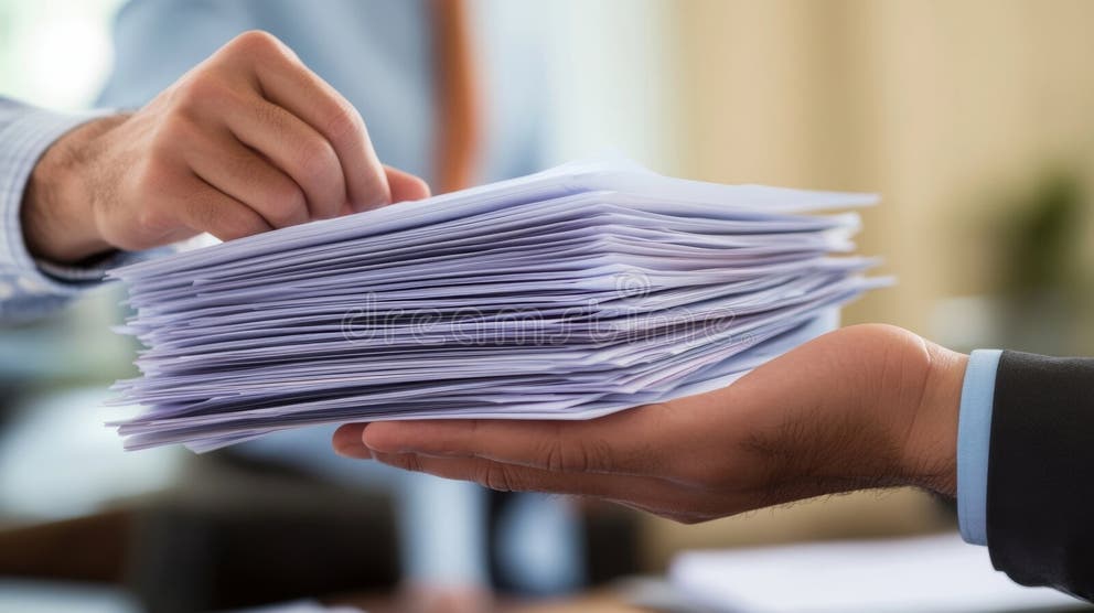 Hands of Two Business Professionals Exchanging a Large Stack of ...