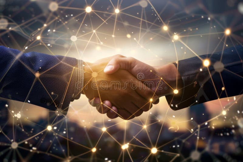 Two Business Professionals Shaking Hands Against a Backdrop of Glowing ...