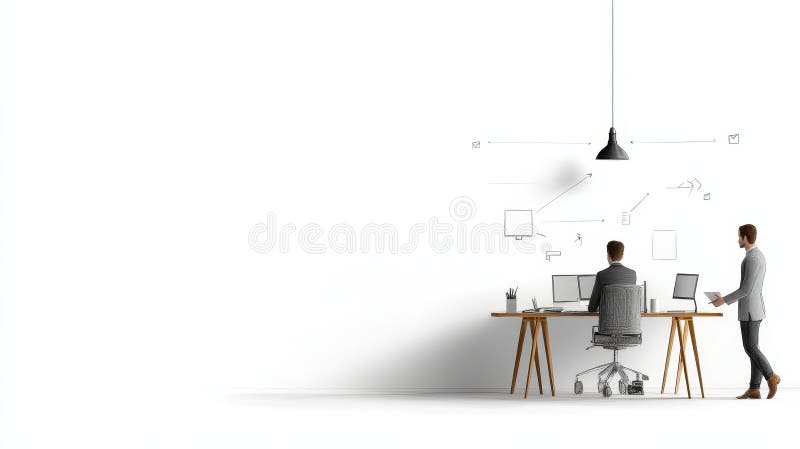 Two Business Professionals Working at a Desk One Sitting at a Computer ...