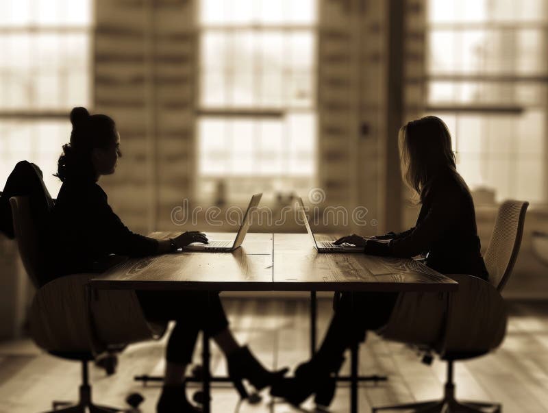 Two Business Professionals Working Facing Each Other Stock Illustration ...