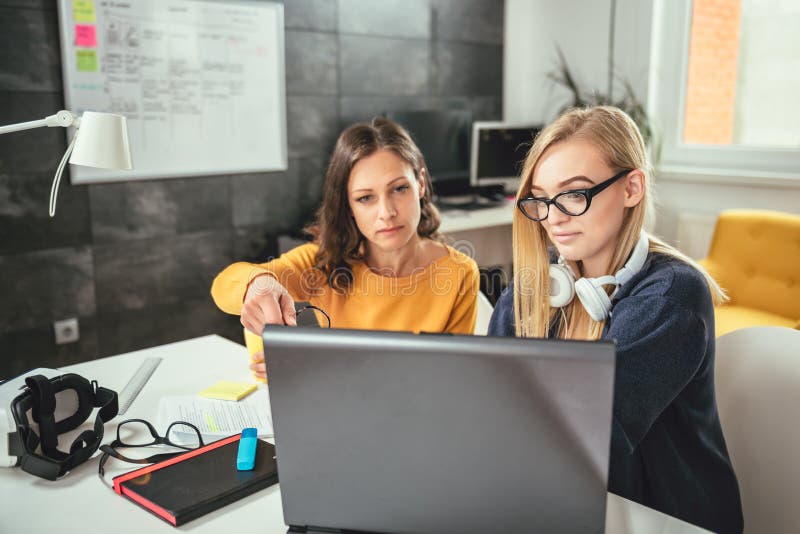 Two Business Woman Using Computer Stock Photo - Image of design ...