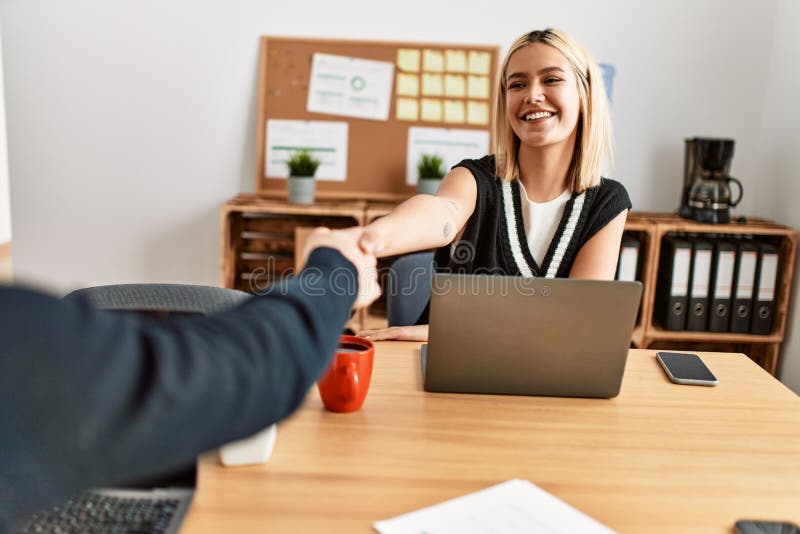 Two Business Workers Smiling Happy Shaking Hands at the Office Stock ...