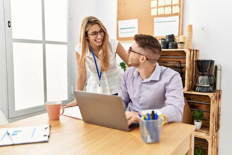 Two Business Workers Smiling Happy Working at the Office Stock Image ...