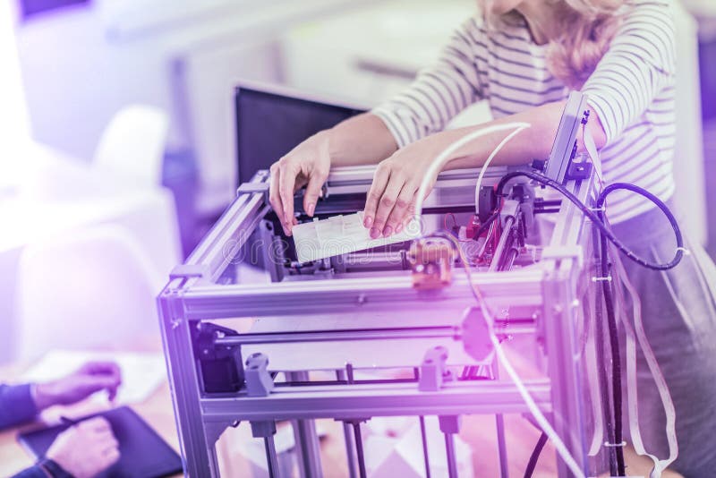 Two Business Workers Standing Near 3D Printer while Printing Important ...