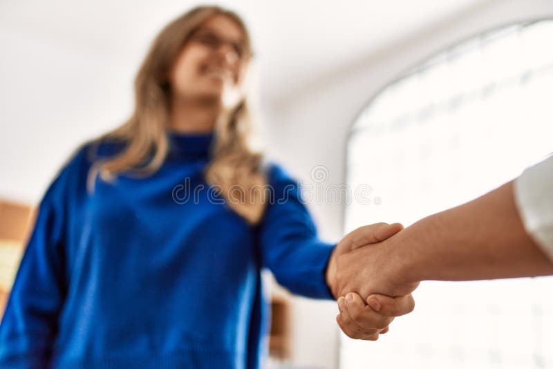 Two Business Workers Woman Shaking Hands at the Office Stock Image ...