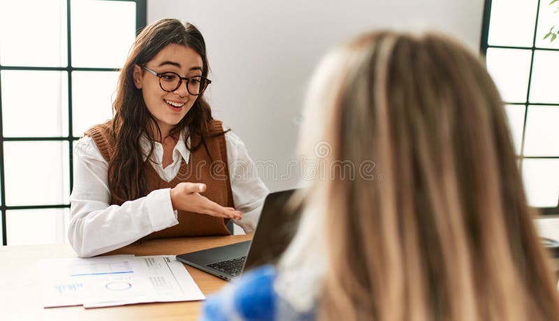 Two Business Workers Woman Smiling Happy Working at the Office Stock ...