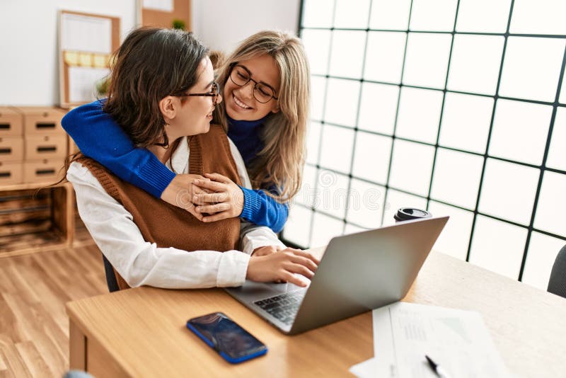 Two Business Workers Woman Smiling Happy Working at the Office Stock ...