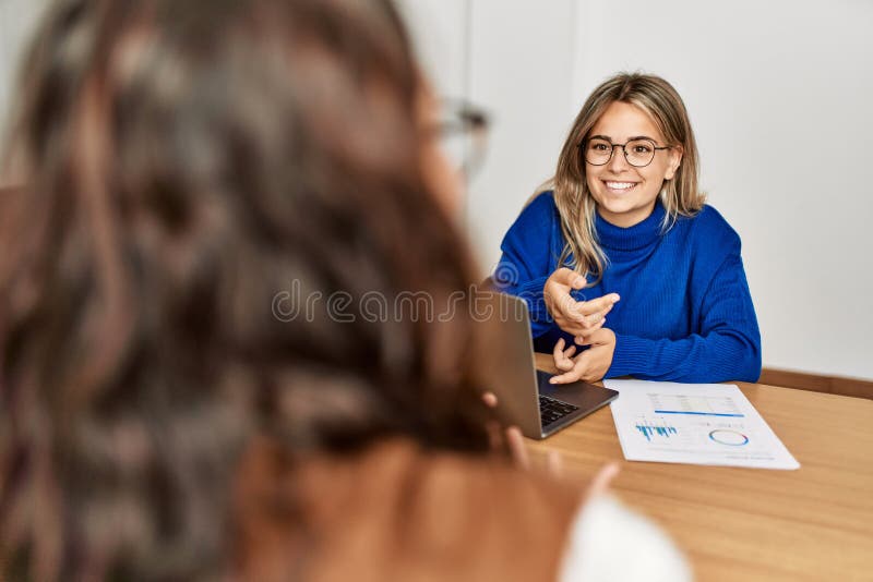 Two Business Workers Woman Smiling Happy Working at the Office Stock ...