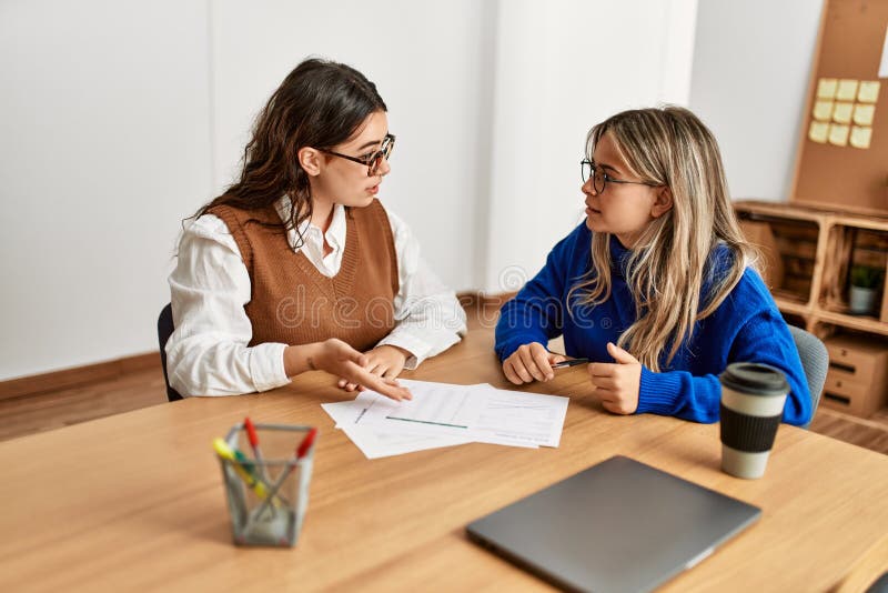 Two Business Workers Woman Smiling Happy Working at the Office Stock ...
