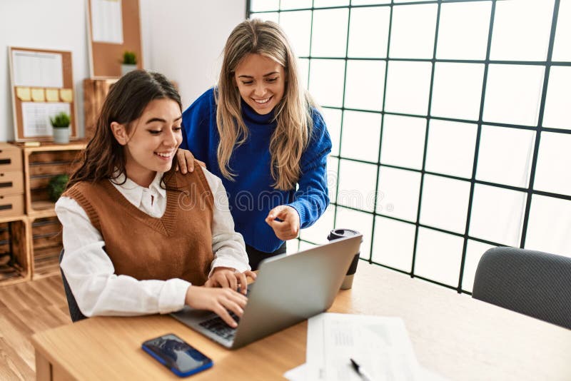 Two Business Workers Woman Smiling Happy Working at the Office Stock ...