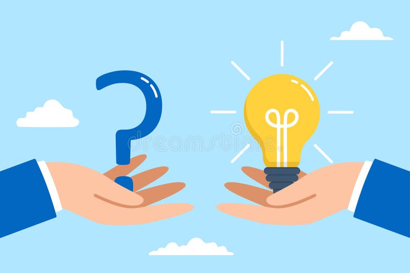 Two Businessman Hand Holding Question Mark and Light Bulb for Answer in ...