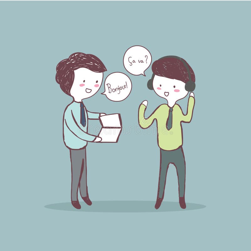 Two Businessman Practice French Language Hand Drawn Vector Stock Vector ...