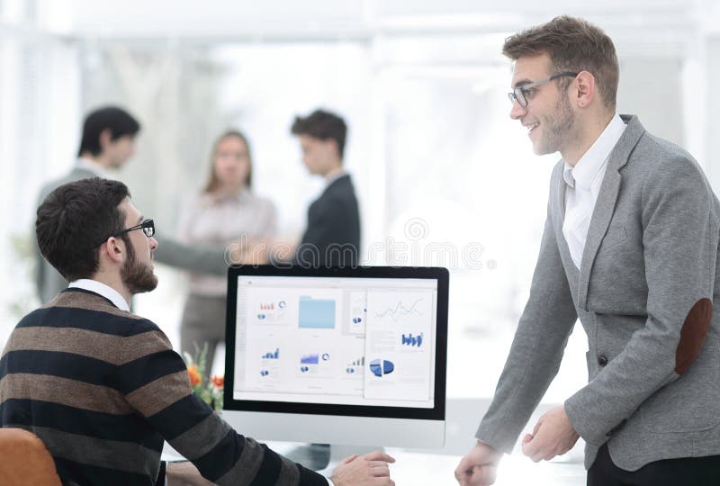 Two Businessmen Analyzing Stats Financial Data Stock Image - Image of ...