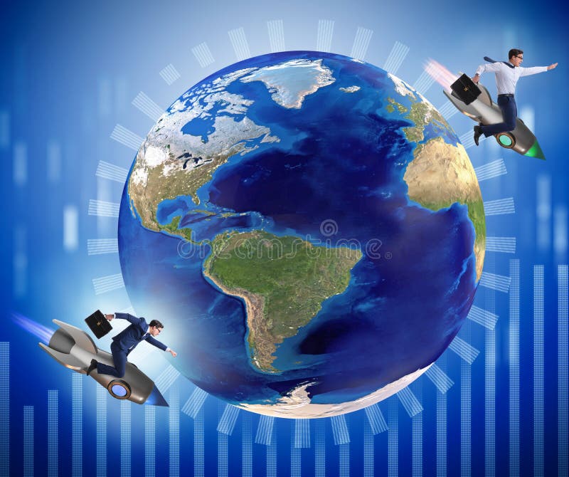 Two Businessmen Chasing Around Globe Stock Image - Image of earth ...