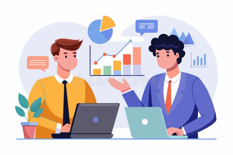 Two Businessmen Deep in Discussion, Laptops Open on a Table, Two ...