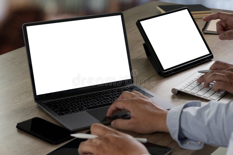 Two Businessmen Digital Computer Tablet Touch Screen Device Screen ...