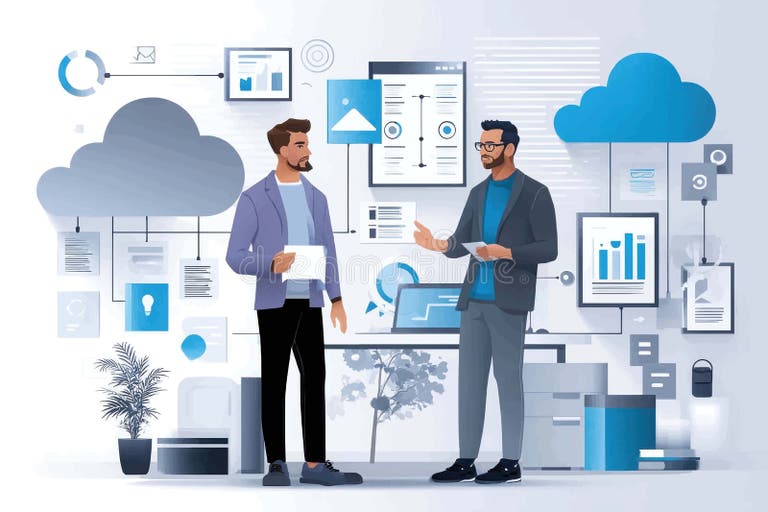 Two Businessmen Discuss Data Analysis and Cloud Computing at the Office Stock Photo - Image of ...