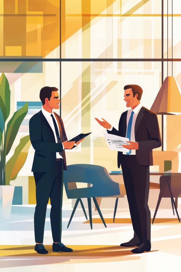 Two Businessmen Discussing Business Strategy in Modern Office Stock ...