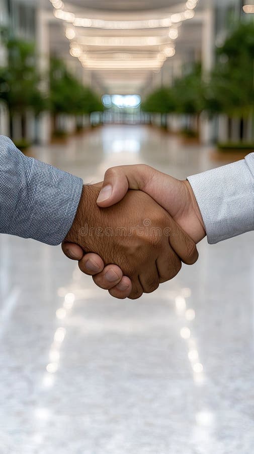Two Businessmen Engage in a Handshake Inside a Contemporary Office ...
