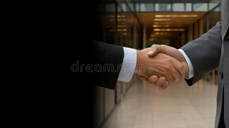 Two Businessmen Engage in a Handshake Inside a Contemporary Office ...
